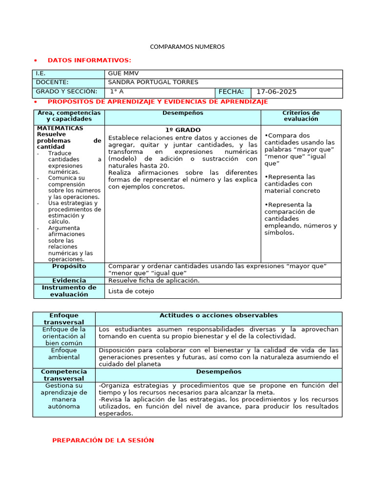 3 Uda - Sesion - 57 - Matematicas - 1° Respeto | PDF | Aprendizaje