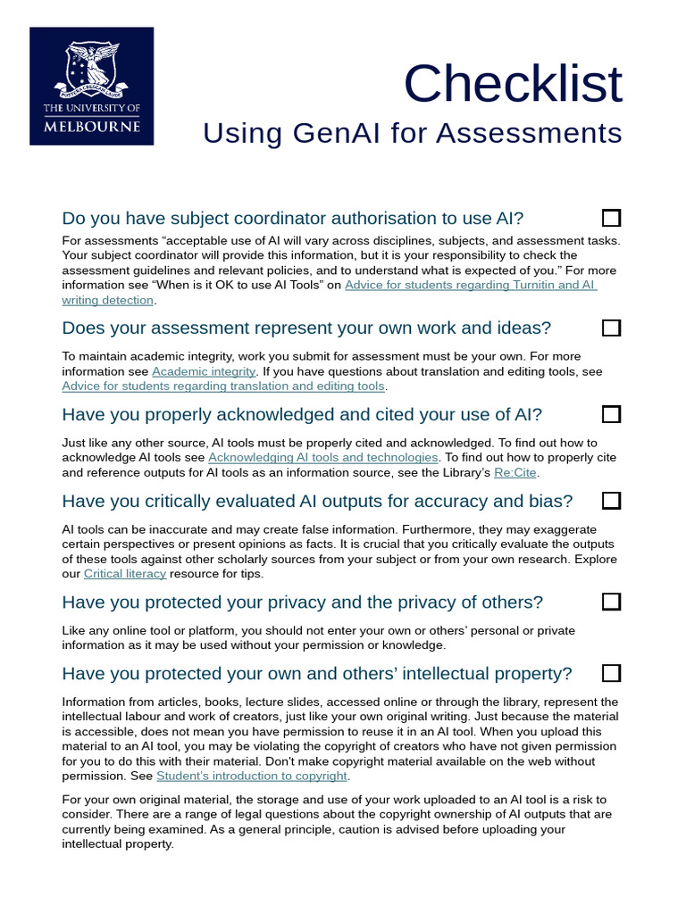 GenAI Assessment Checklist | PDF | Copyright | Turnitin