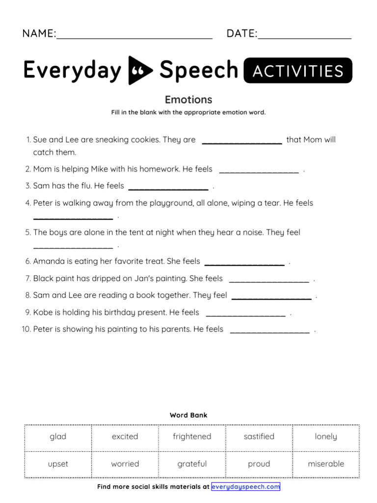 Interactive Worksheet - Emotions | PDF