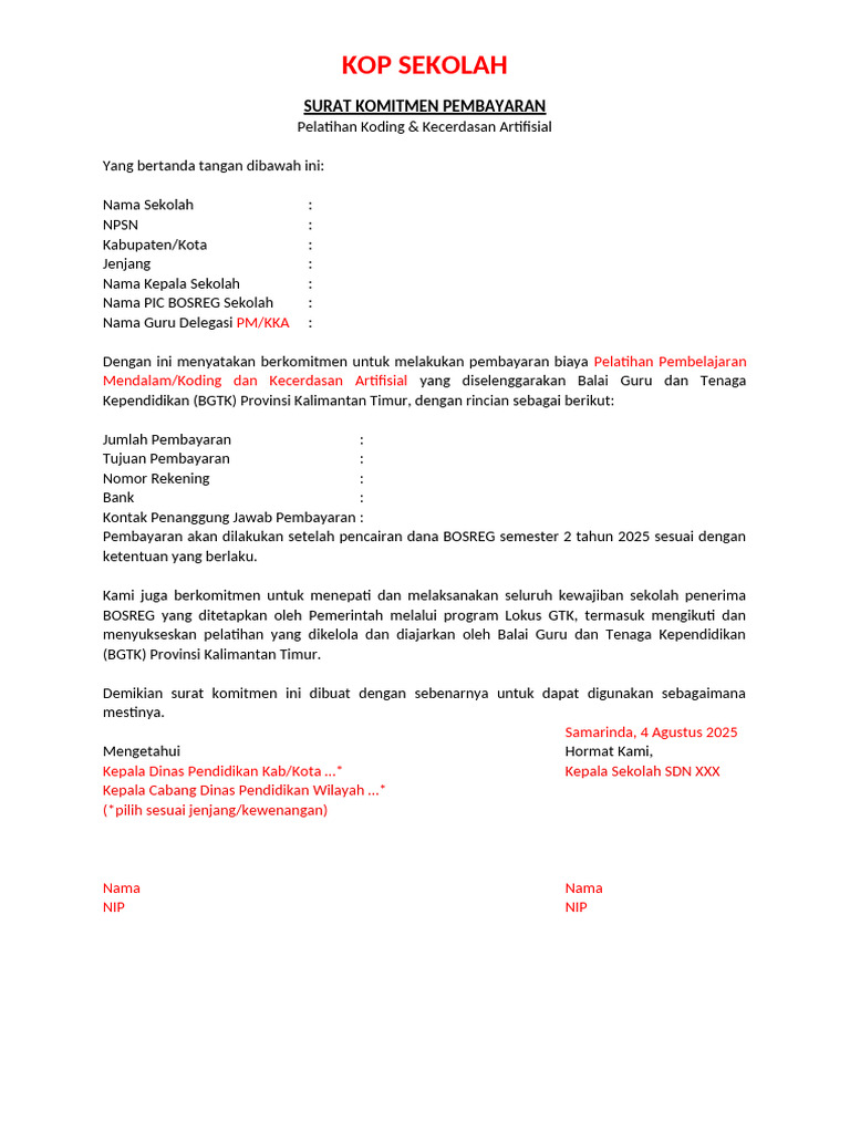 Surat Pernyataan Tidak Menerima Beasiswa | PDF