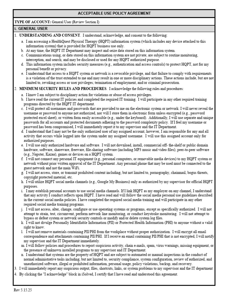 Acceptable Use Policy Agreement - July 2025 PDF | PDF | Password | User ...