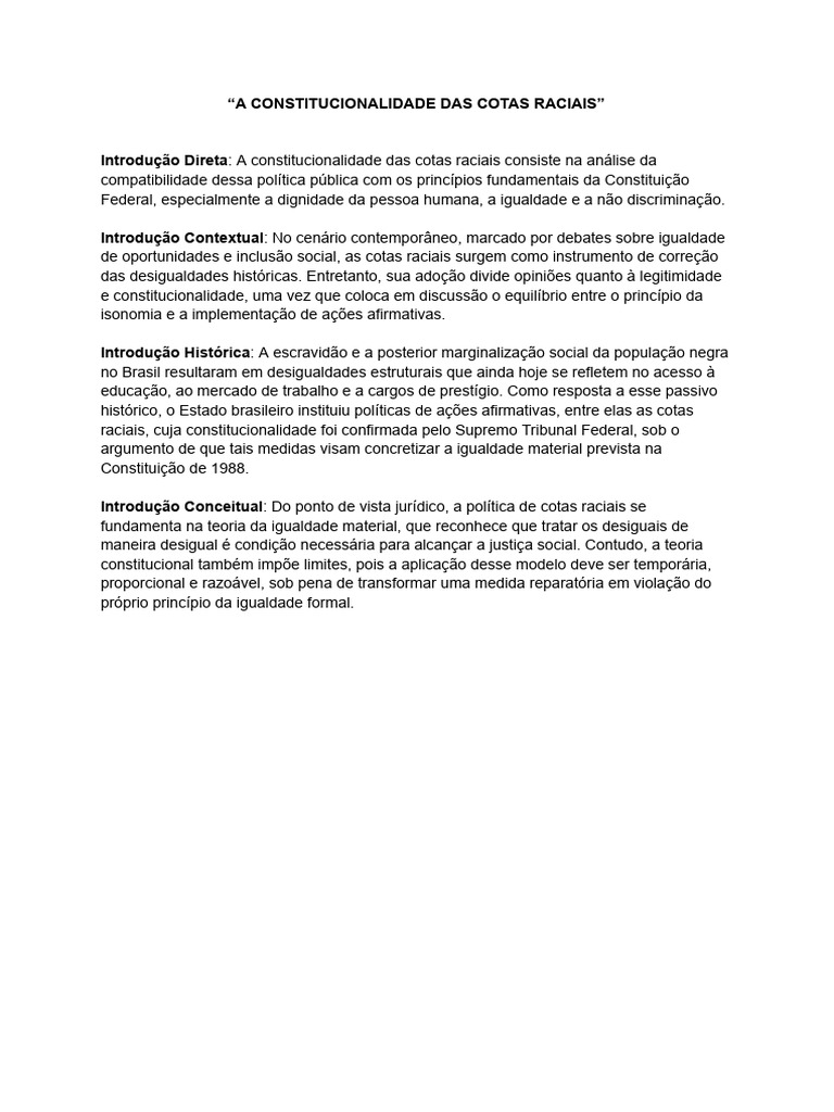 Constitucionalidade das Cotas Raciais | PDF