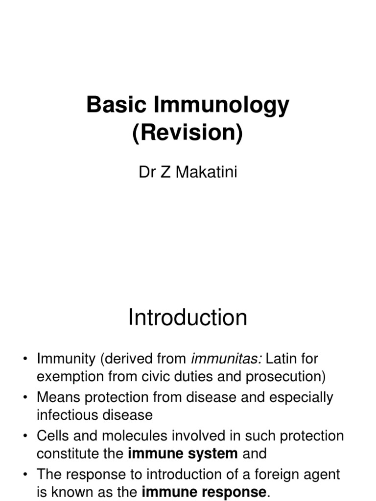 Basic Immunology (Revision) : DR Z Makatini | PDF | Immune System ...