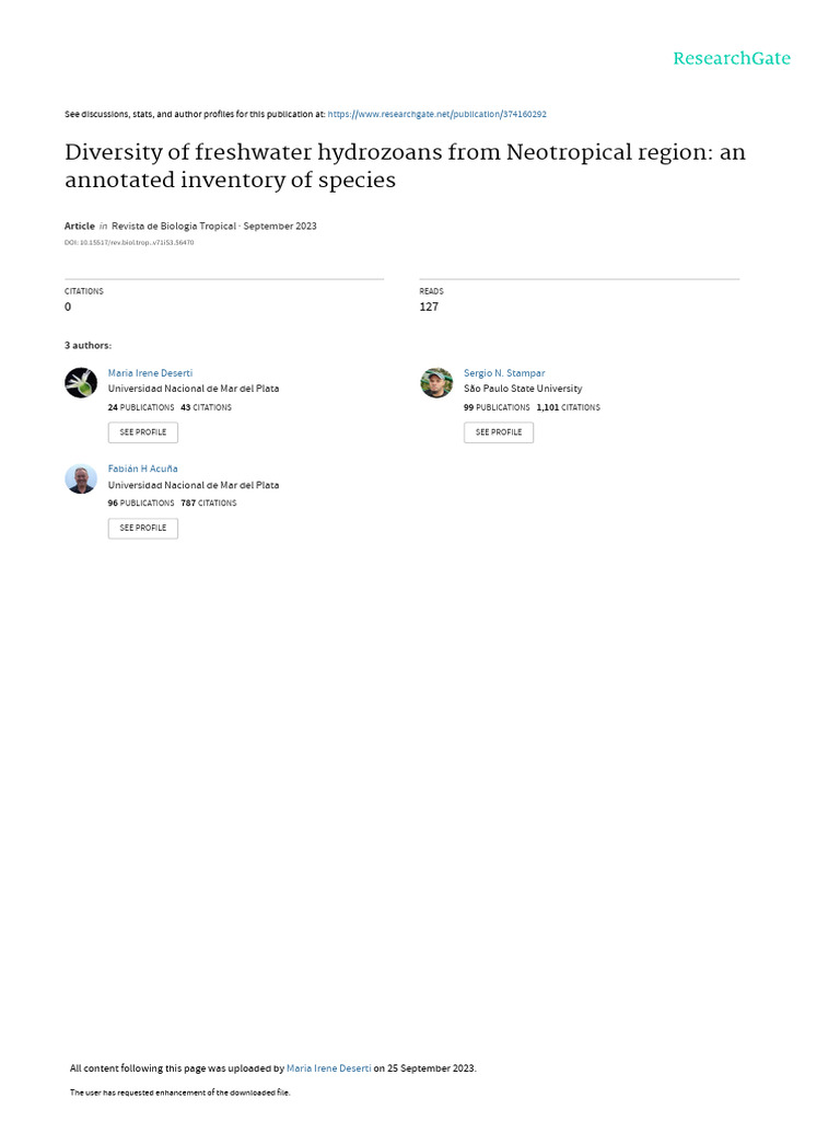 Desert Iet Al 2023 Diversity of Freshwater Hydrozoa | PDF