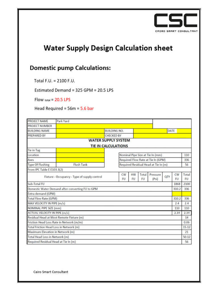 Park Yard WS Calculation Sheet | PDF