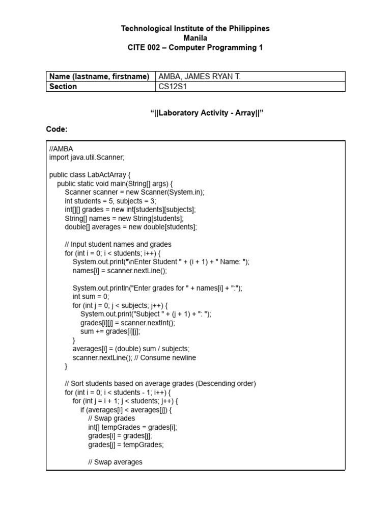 Java Array Program for Student Grades | PDF | Software Development ...