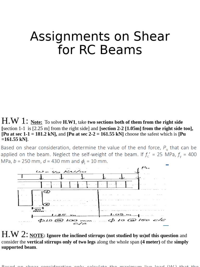 Assignments On Shear For RC Beams | PDF