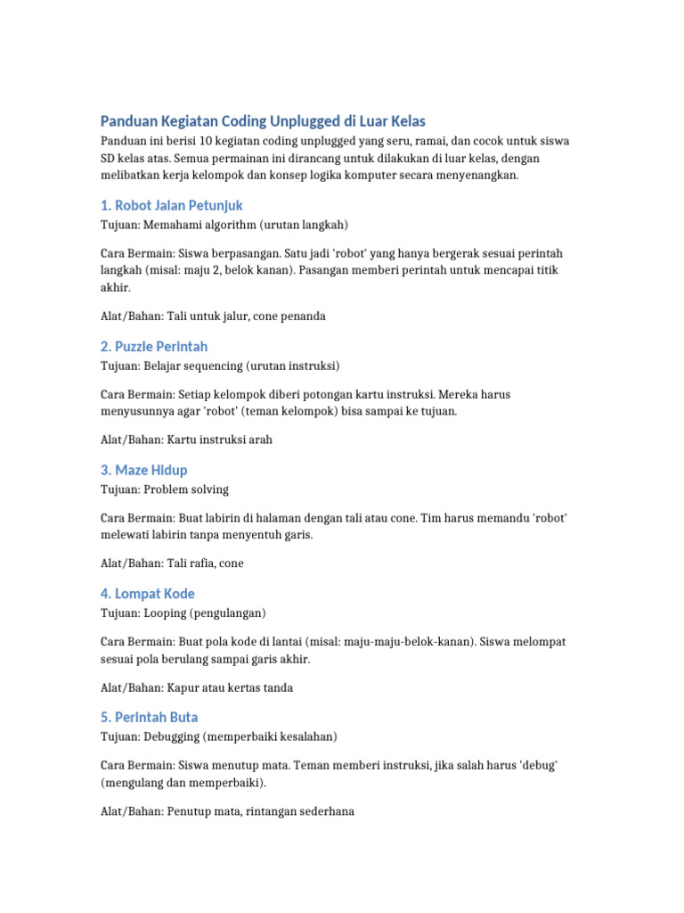 Panduan Coding Unplugged SD | PDF
