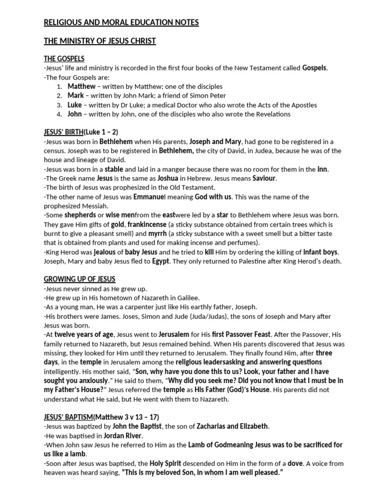 Notes - Religious & Moral Education | PDF | Jesus | John The Apostle
