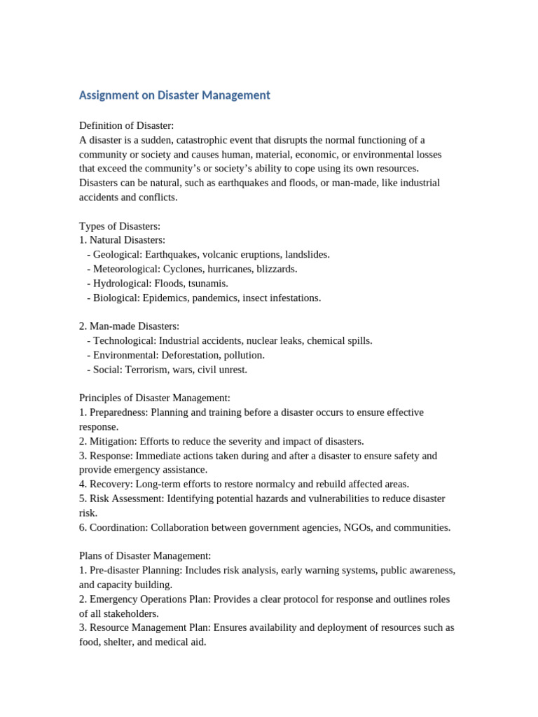 Disaster Management Assignment | PDF