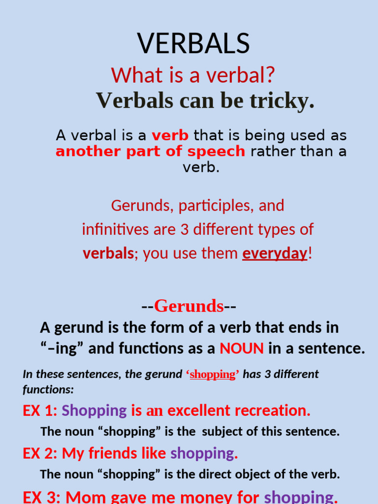 YES Verbals Gerund Participles Infinitives | PDF | Verb | Adjective