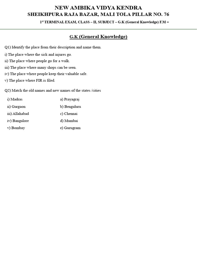 Class 2 GK and Convert | PDF