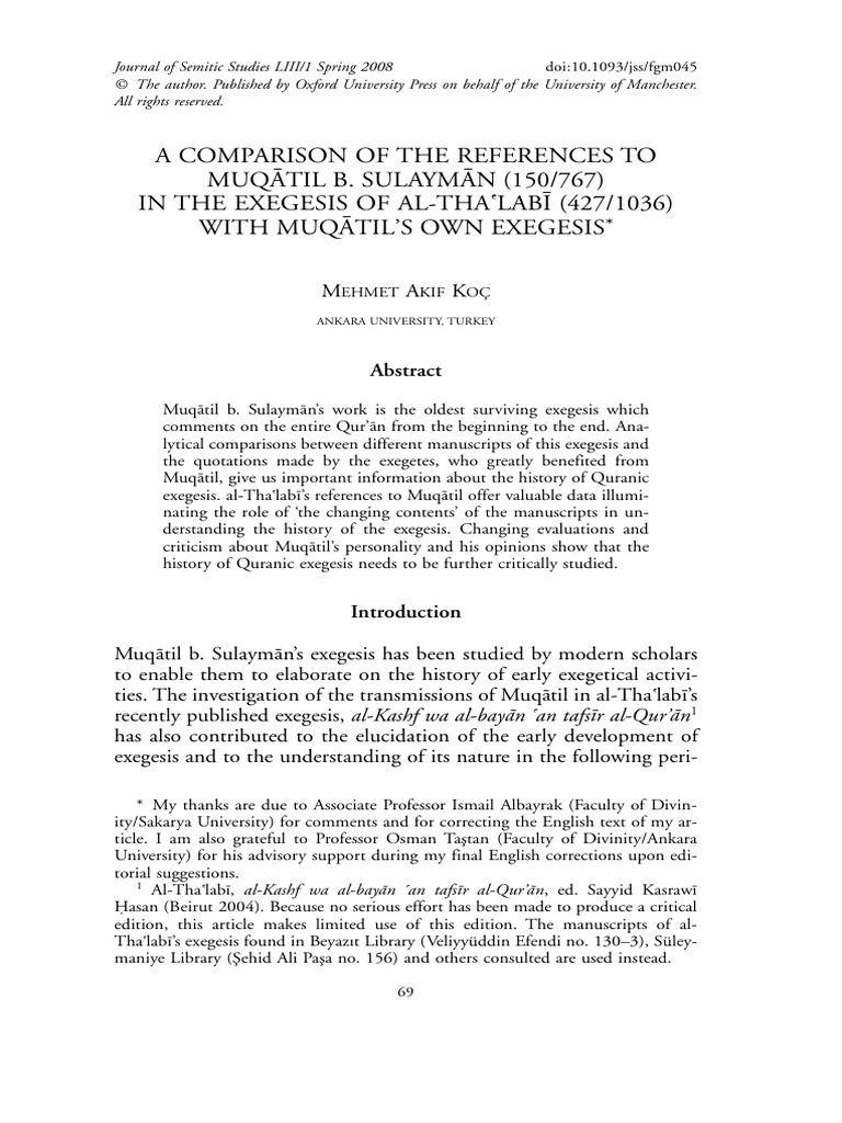 Muqatil b. Sulayman's Exegesis Analysis | PDF | Quran | Islam