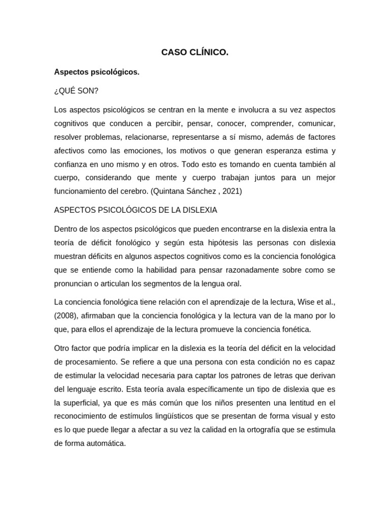 Aspectos Psicológicos en Dislexia | PDF | Sicología | Pensamiento