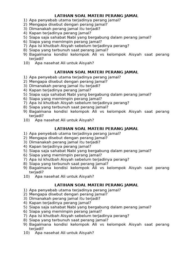 Latihan Soal Materi Tarikh 9.1 Perang Jamal | PDF