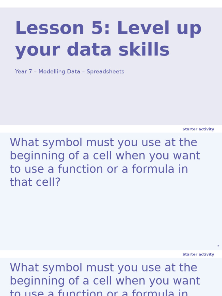 Slides - Year 7 - Modelling Data - Spreadsheets - Lesson 5 | PDF ...