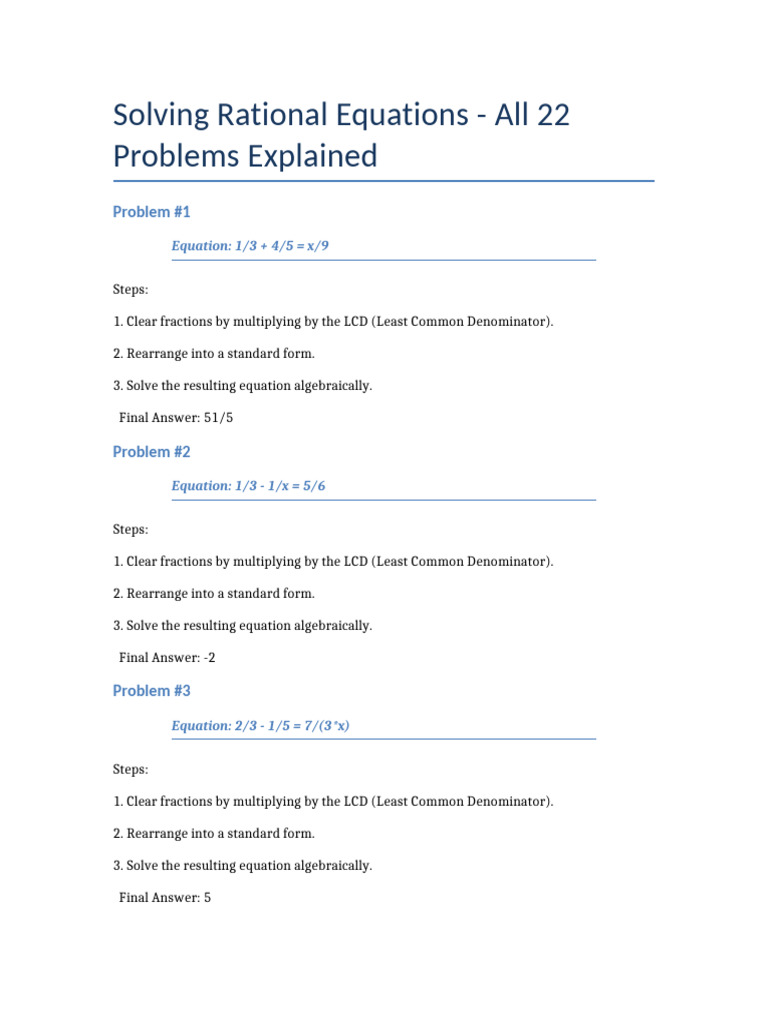 Solving Rational Equations All 22 | PDF | Equations | Arithmetic