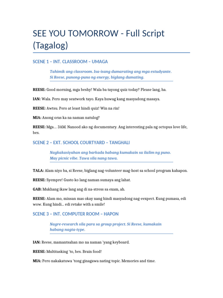 See You Tomorrow Sample Script | PDF