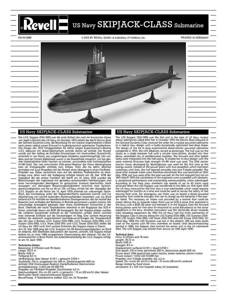 Revell Set 05119 Ships Skipjack Class Submarine | PDF