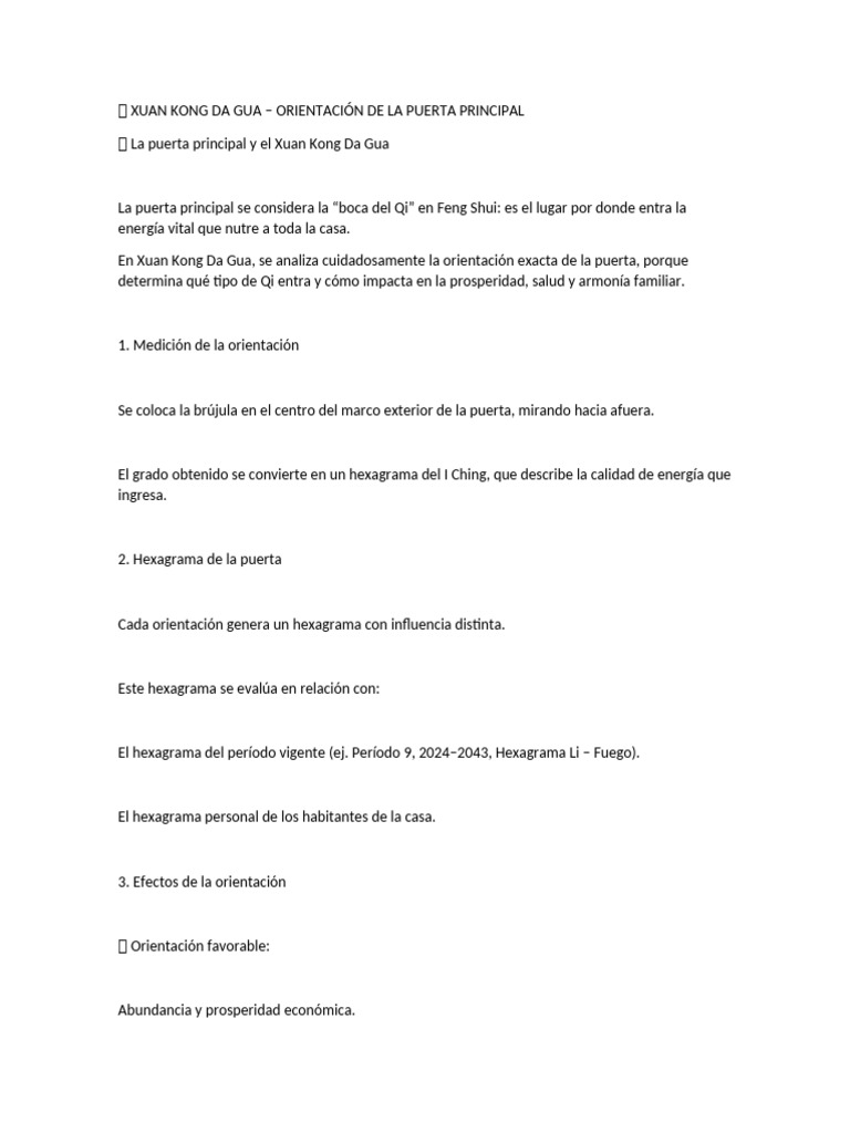 Orientación de la Puerta en Xuan Kong Da Gua | PDF