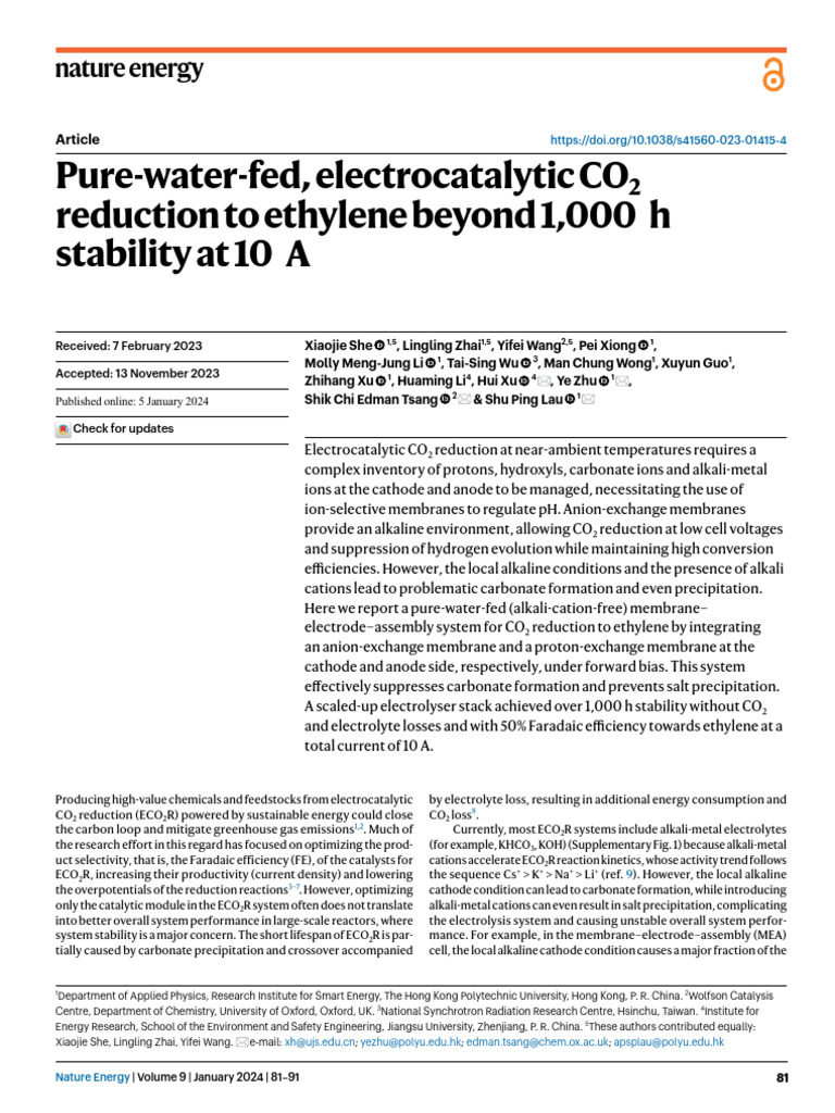 Nature Energy Pure Water As A Feed For Electrocatalytic CO2 Reduction ...