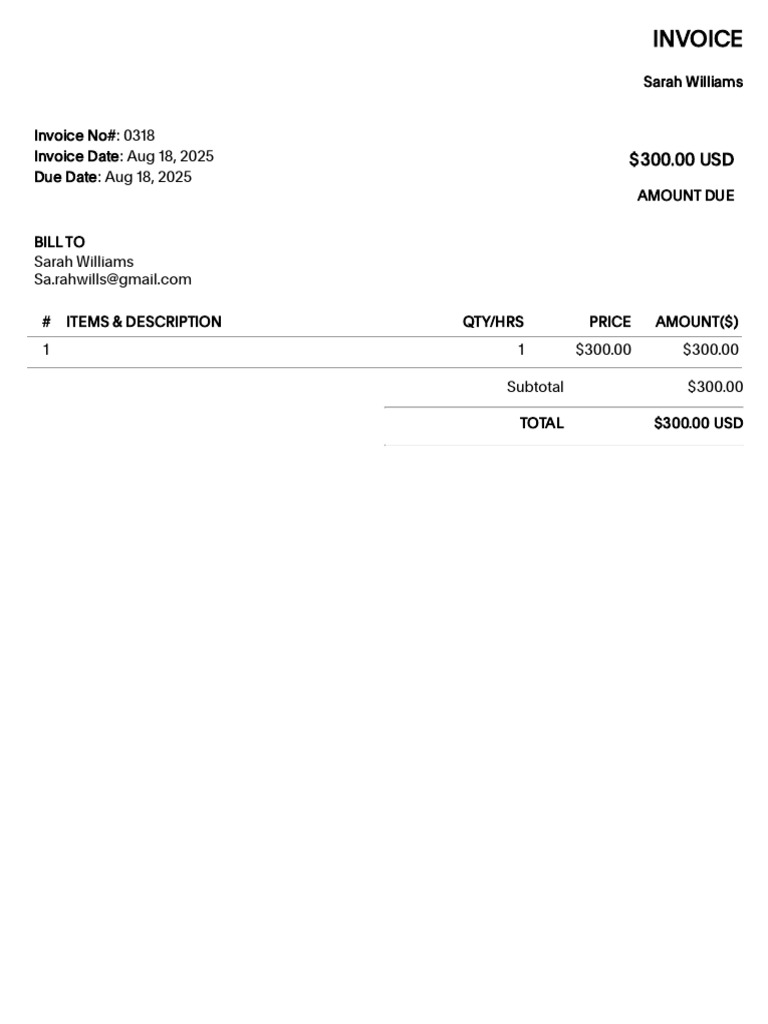PayPal Invoice Template for Sarah Williams | PDF