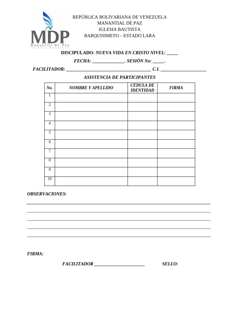 Discipulado NVC Hoja Asistencia | PDF
