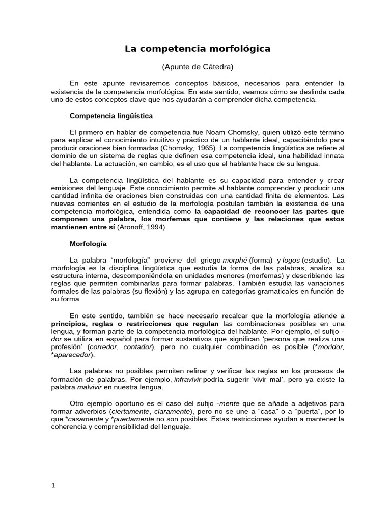 Competencia morfológica en lingüística | PDF | Morfología (Lingüística ...