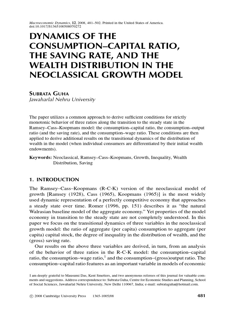 DYNAMICS OF THE Comsuption in Cgrowth Model | PDF | Neoclassical ...