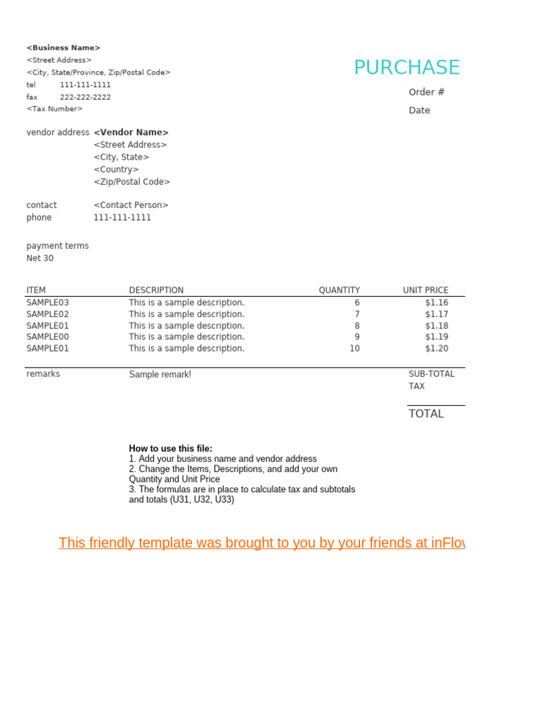 Purchase Order Template for Businesses | PDF