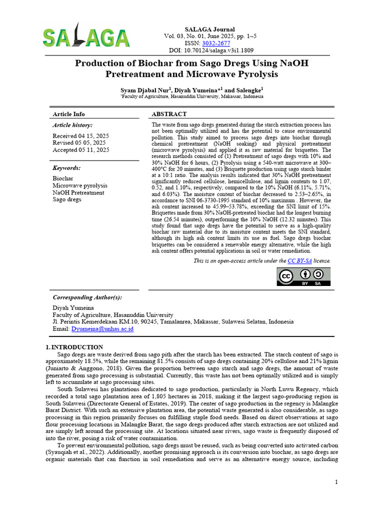Biochar Production from Sago Dregs | PDF | Pyrolysis | Lignin