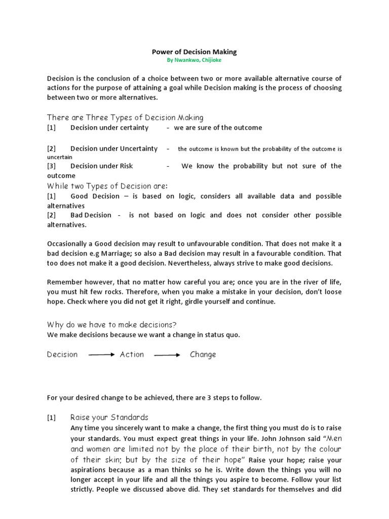 Power of Decision Making Insights | PDF | Thought | Decision Making
