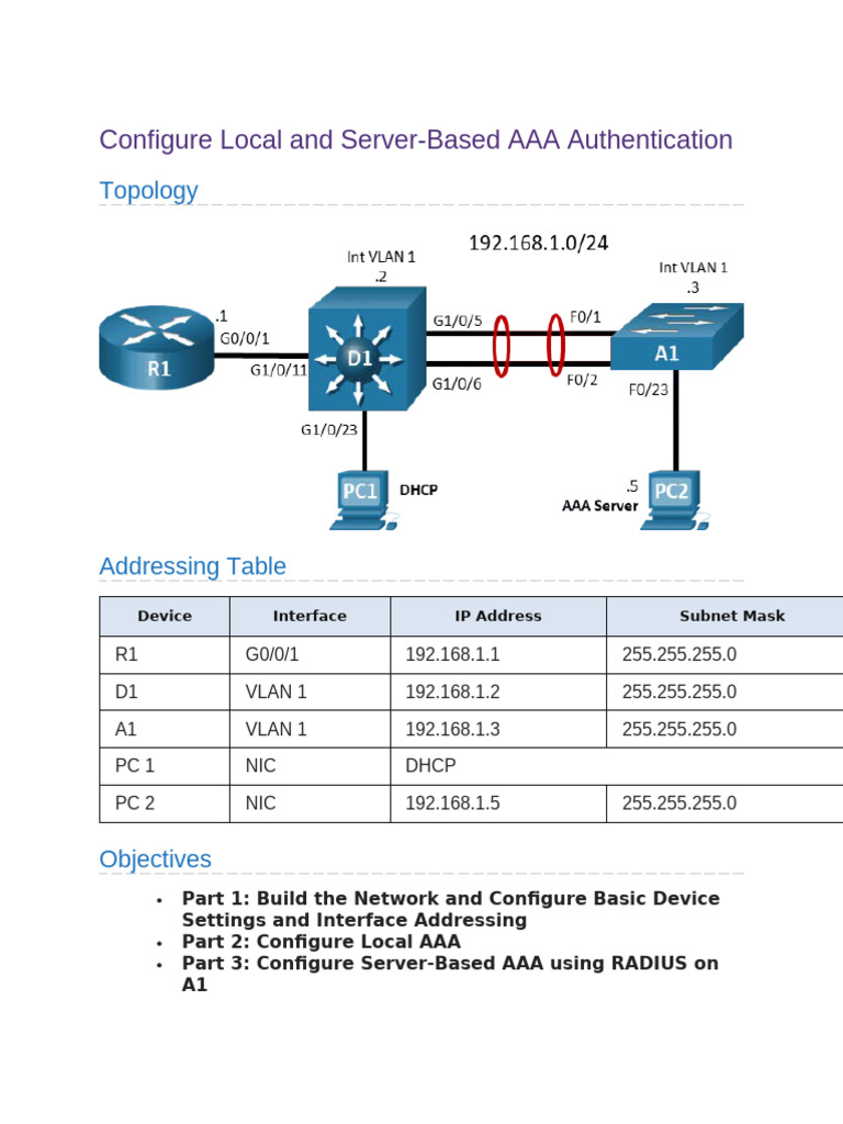 Local AAA Configuration Lab Guide | PDF | Computer Network | Radius