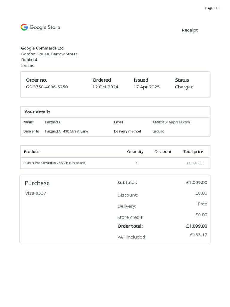 Googlestore Receipt GS.3758-4006-6250 20250417 | PDF