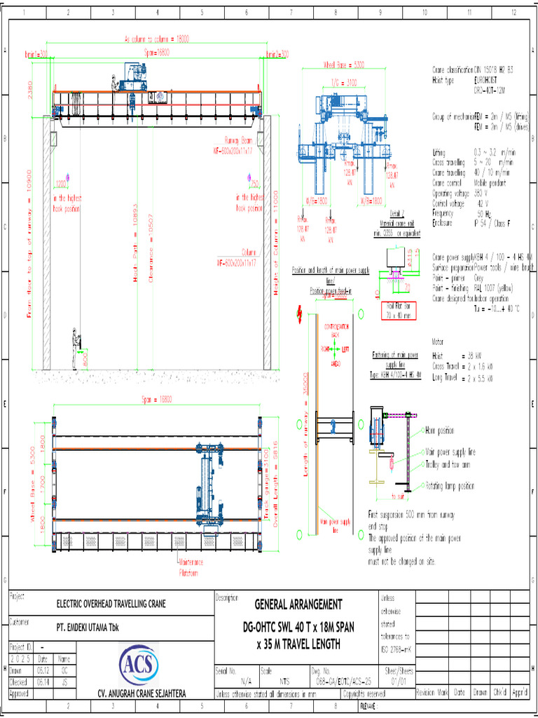 Shop Drawing - Dgohc 40t x 16.8m Span | PDF | Crane (Machine)