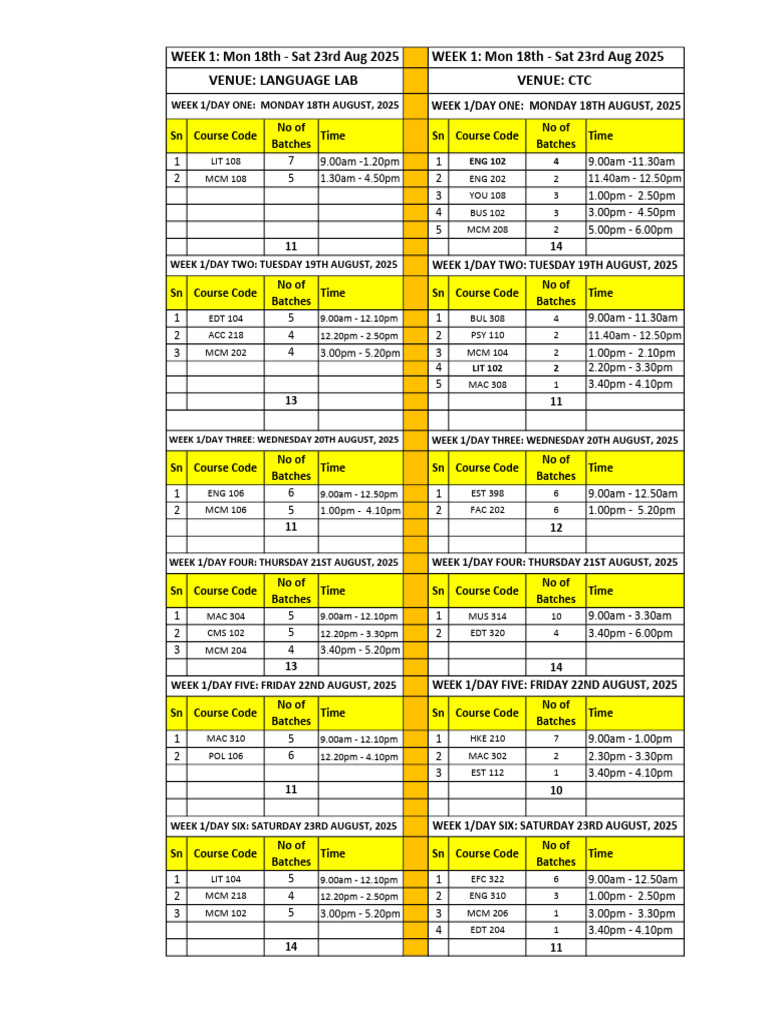 Time Table Updated 110825 | PDF