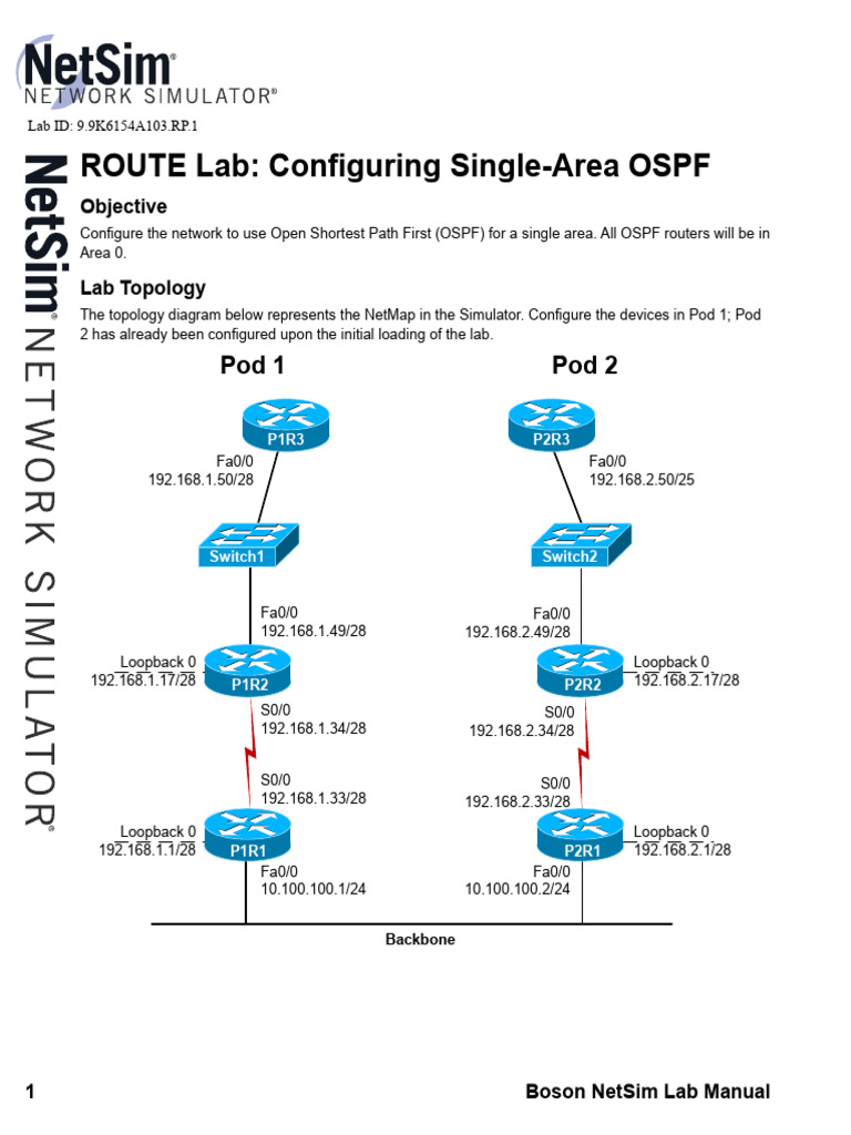 Configuring Single-Area OSPF Lab | PDF | Wide Area Network | Networks