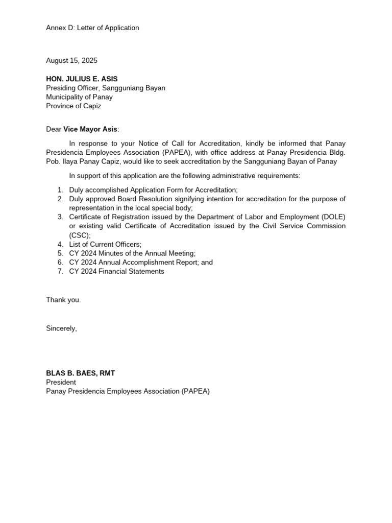 Annex D - Letter of Application | PDF