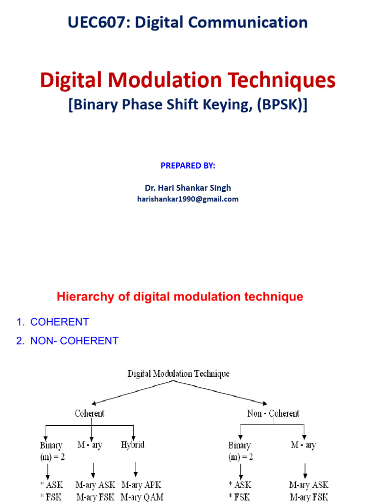 Lecture - Digital Modulation Schemes BPSK | PDF | Broadcast Engineering | Computer Engineering