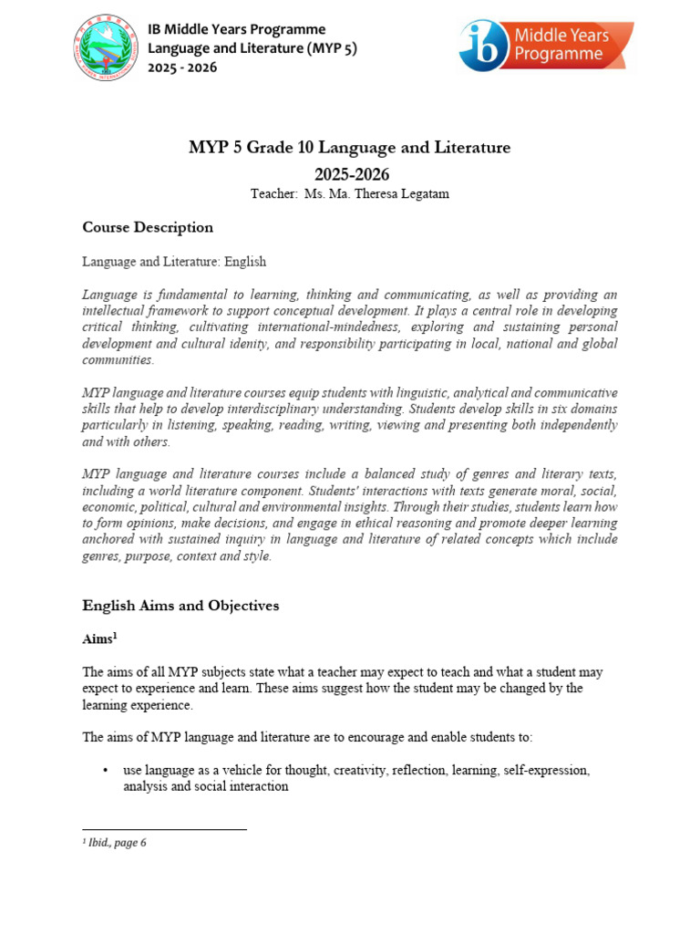 IB MYP 2025 Syllabus English 5 | PDF | Educational Assessment | Linguistics