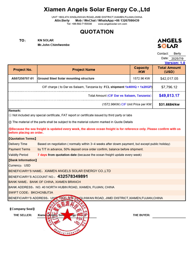 Solar Mounting Structure Quotation | PDF | Screw