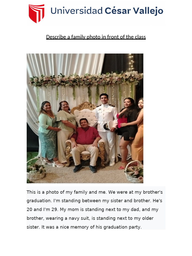 Describe A Family Photo in Front of The Class | PDF
