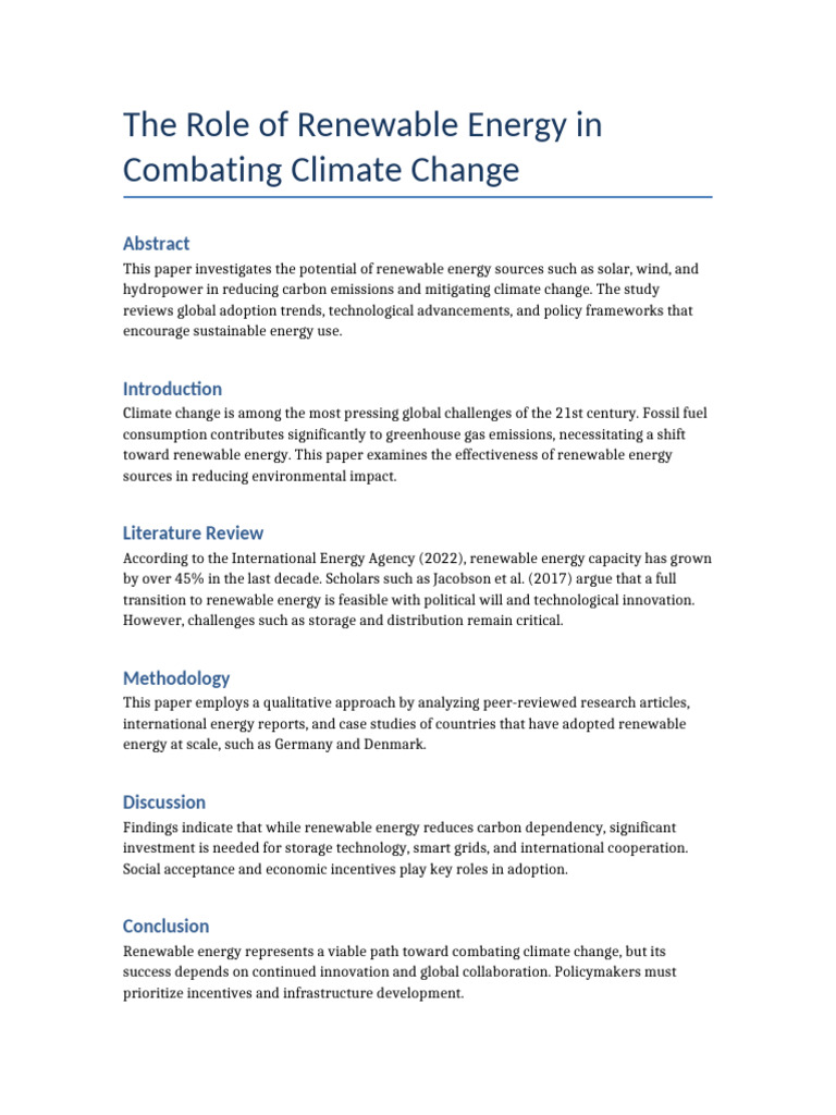 Renewable Energy Climate Change | PDF