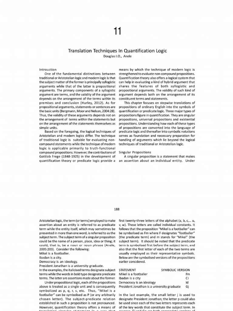 Philosophy Chapter 11-Translation Techniques in Quantification | PDF