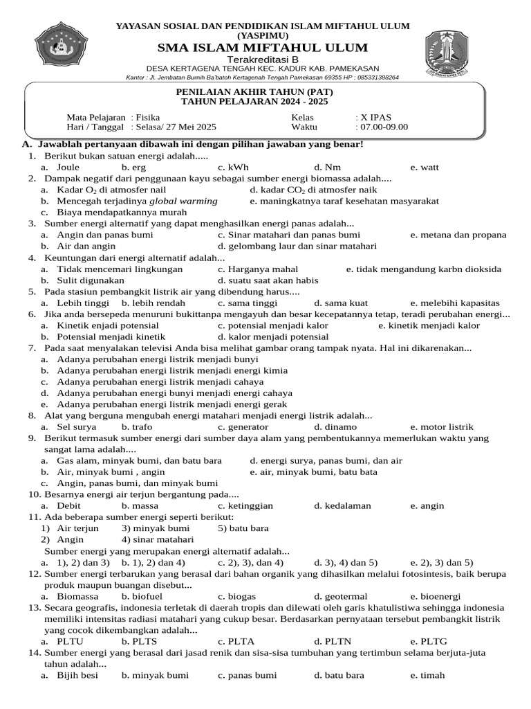 Soal Fisika Pas Genap X Fix | PDF