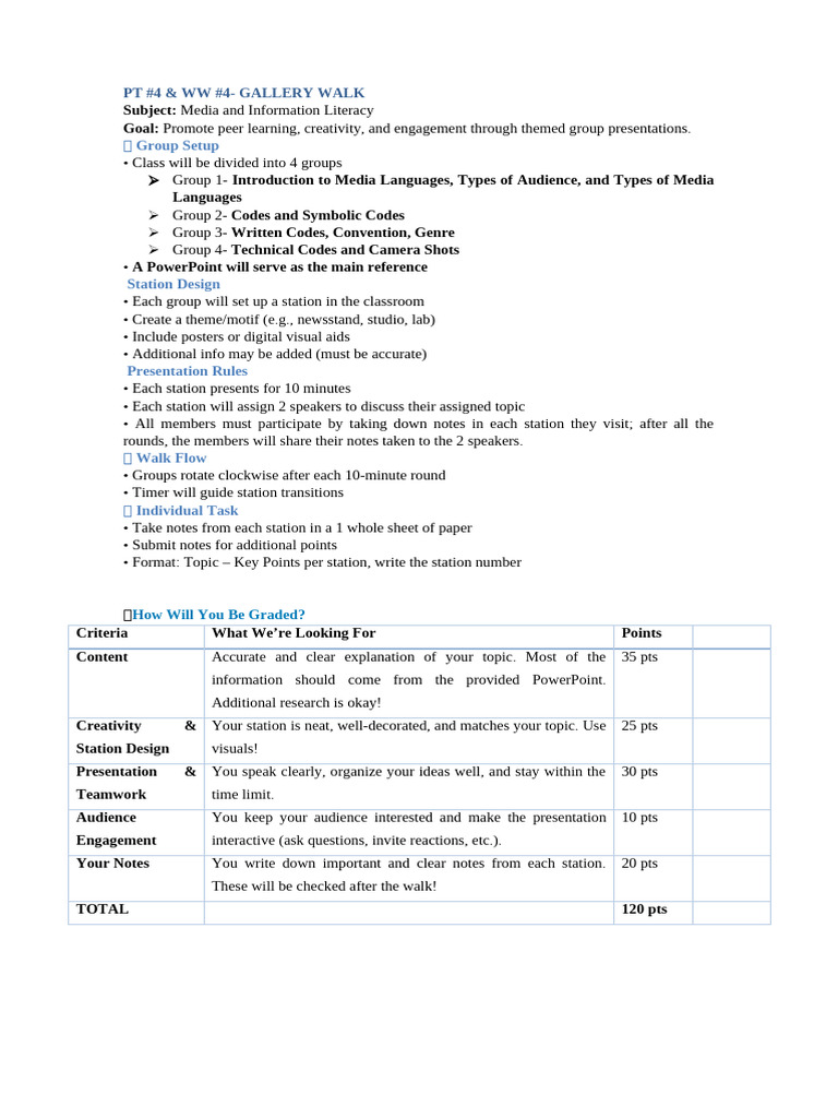 Gallery Walk Guidelines MIL | PDF | Behavior Modification | Cognition