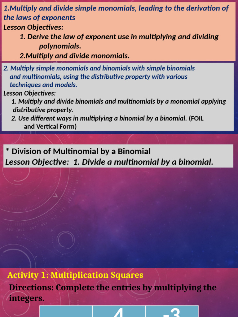 Multiplication and Division of Polynomials | PDF | Polynomial ...