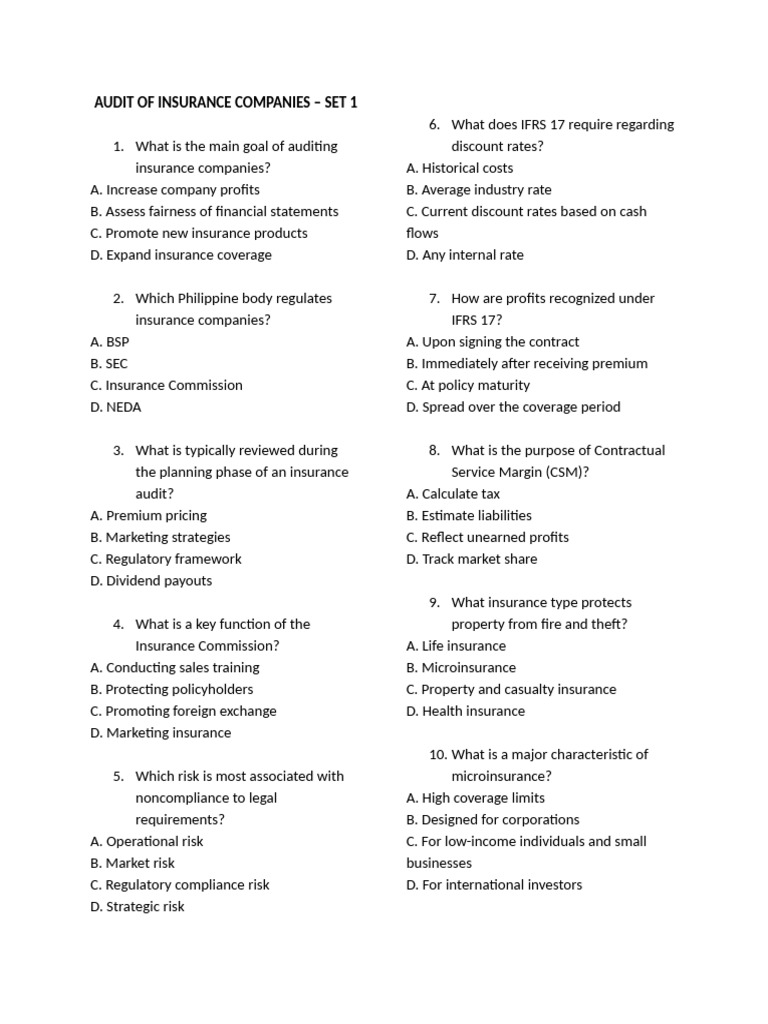 Insurance Audit Test Bank Overview | PDF | Insurance | Underwriting