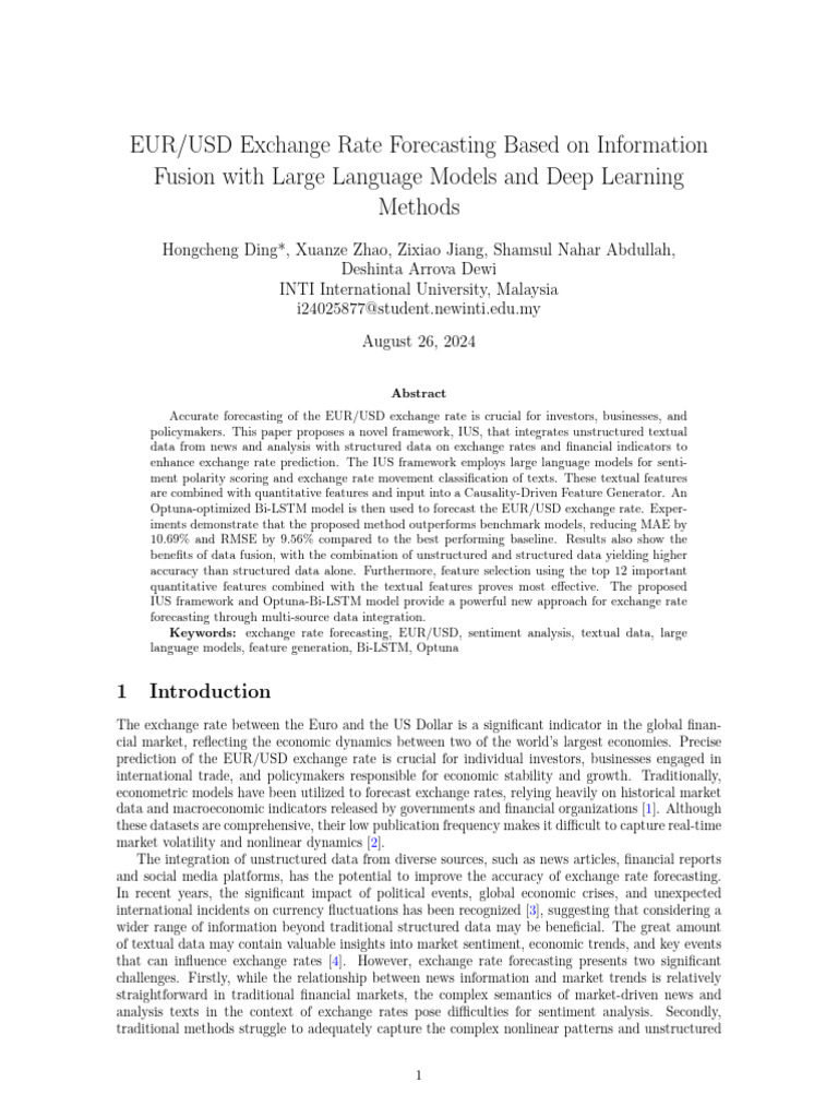 EURUSD Exchange Rate Forecasting Based On Information | PDF | Machine Learning | Forecasting