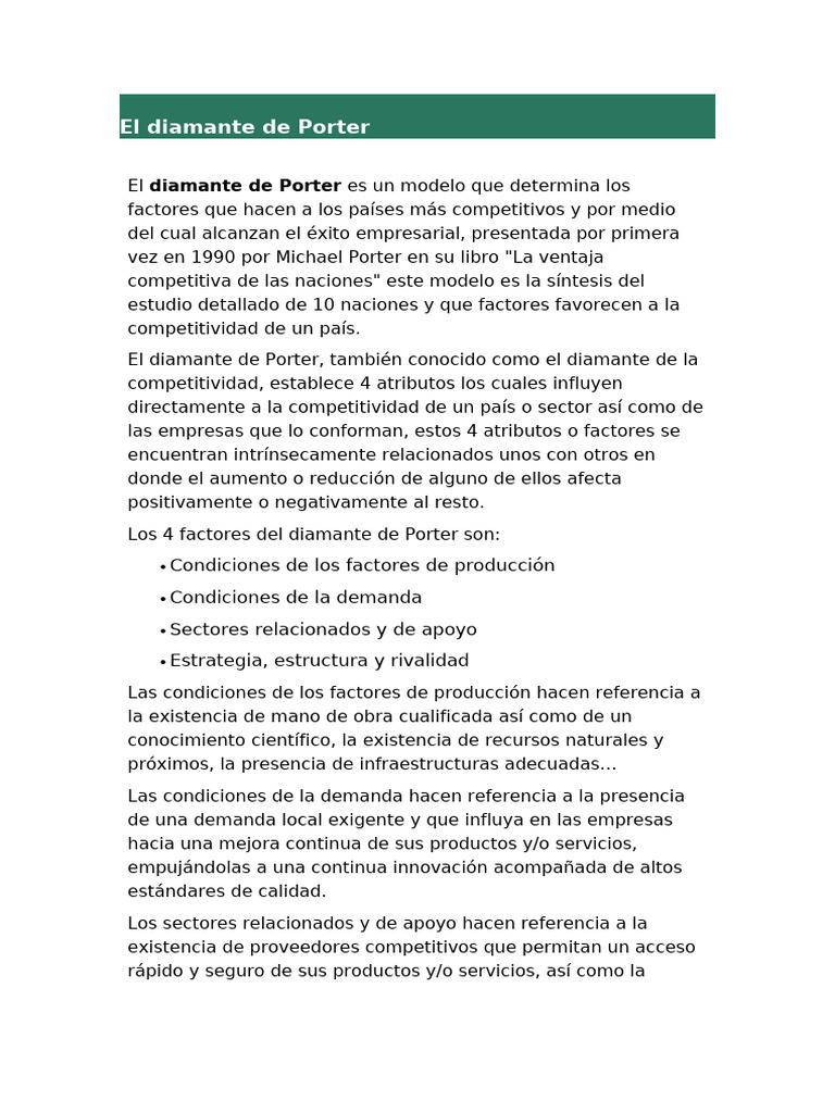 El Diamante de Porter y Competitividad | PDF | Factores de producción ...